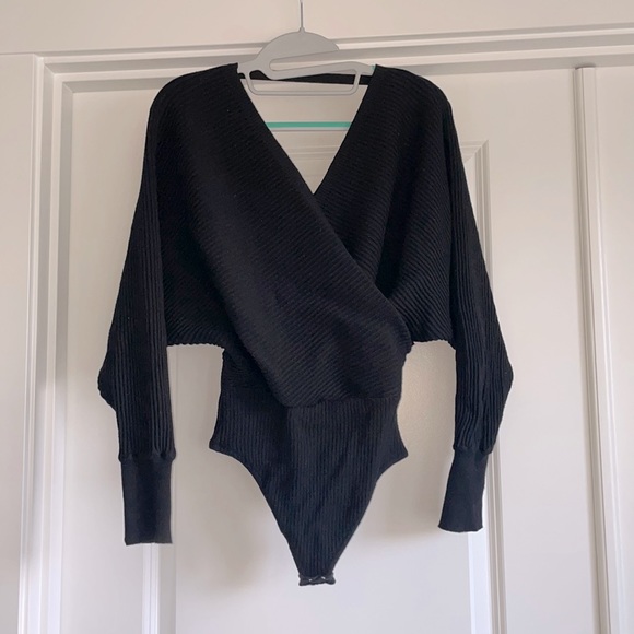 Pink Lily | Sweaters | Body Language Black Wrap Sweater Bodysuit Medium ...